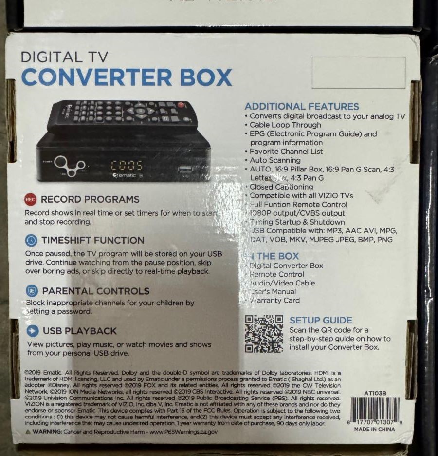 Mediasonic ATSC Digital Converter Box Ematic AT103B Digital TV ...